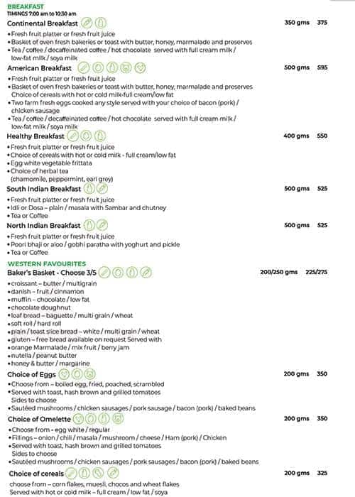 Menu of Cafe G - Holiday Inn, Taramani, Chennai