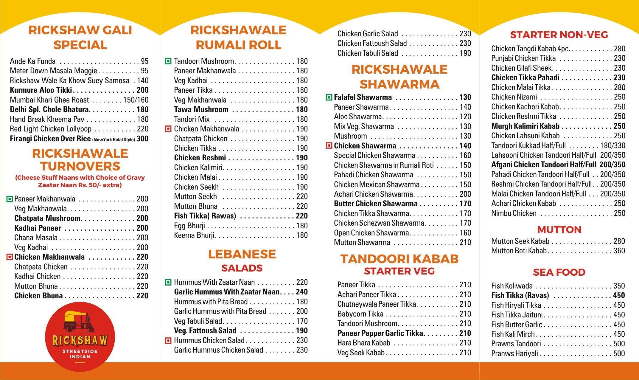 Rickshaw Menu, Menu for Rickshaw, Hill Road, Bandra West, Mumbai - Zomato