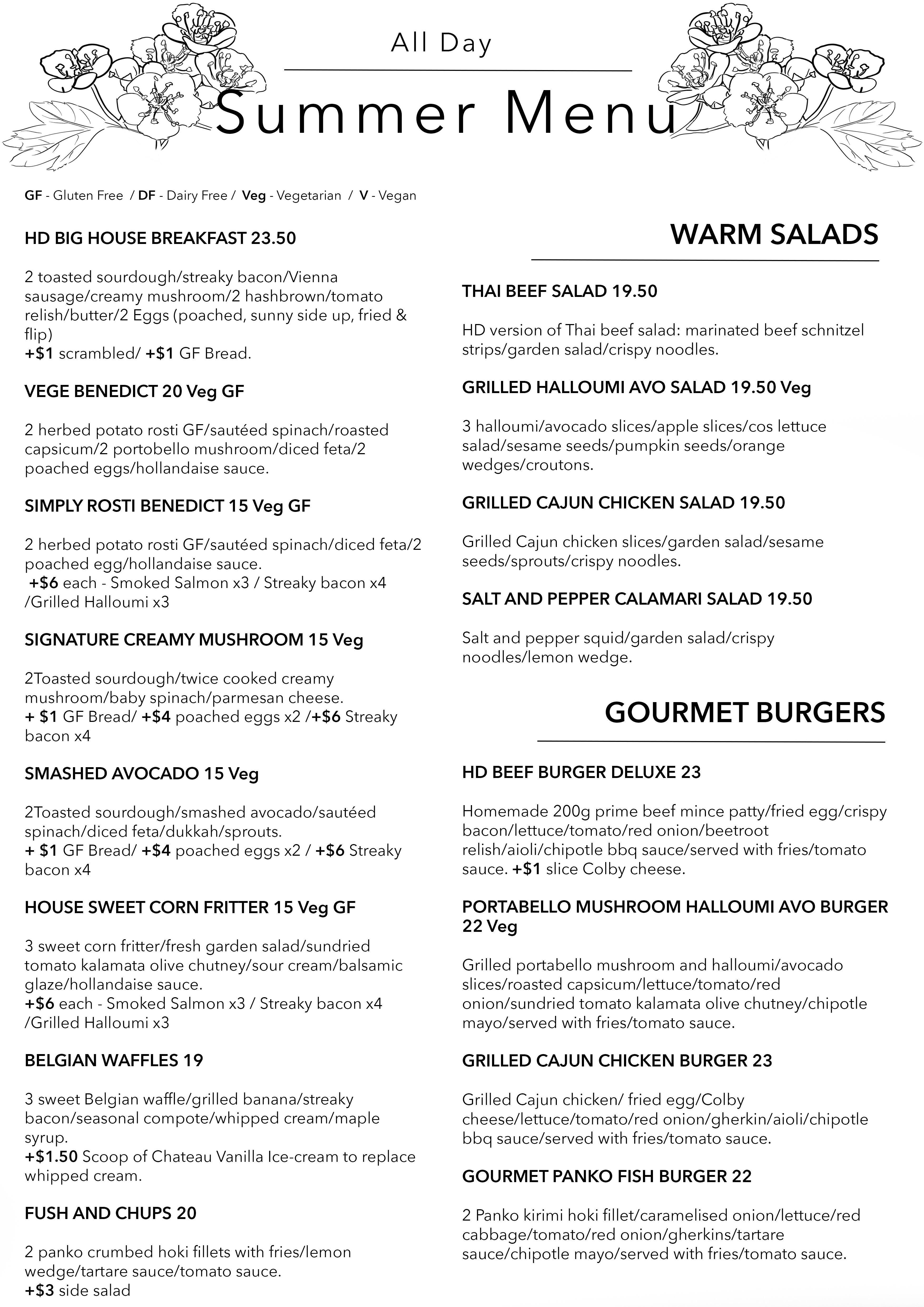 Menu at Hawthorn Dene Historic Country Cafe, Auckland