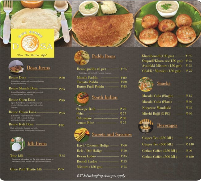 Menu of DVG Benne Dosa, Kalyan Nagar, Bangalore