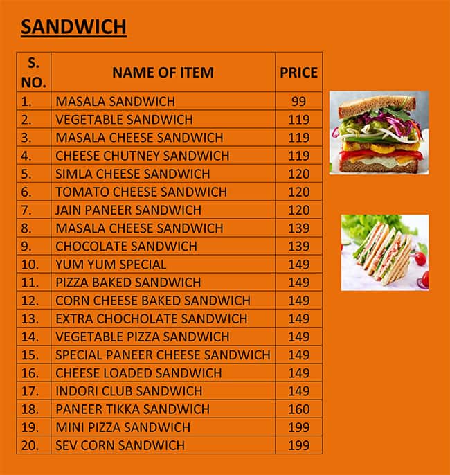 Menu at Yum Yum indore cafe, Indore
