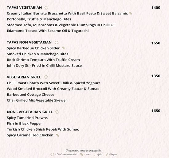 Menu of Asilo - The Westin Pune, Mundhwa, Pune