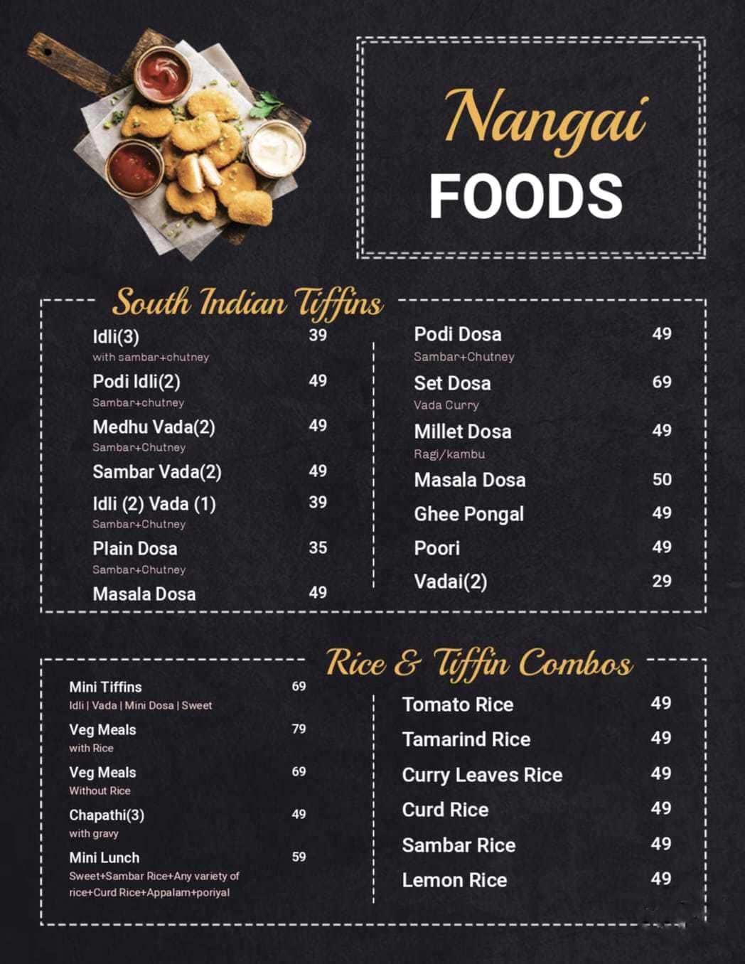 Menu of Nangai Foods, Nanganallur, Chennai