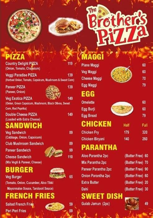 Menu of The Brothers Pizza, Lal Kothi, Jaipur