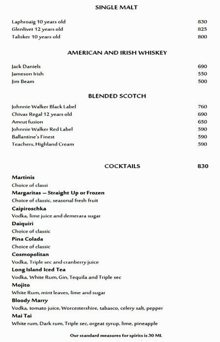 Menu at STAX Bar - Hyatt Regency Mumbai, Mumbai