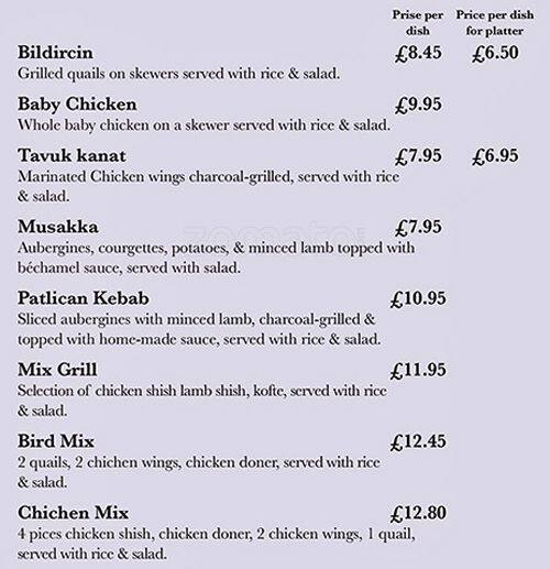 Menu at Ottoman restaurant, London, 193 Fulham Palace Rd