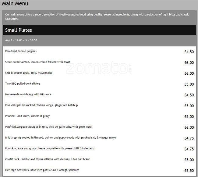 Menu at The Cuckfield pub & bar, London
