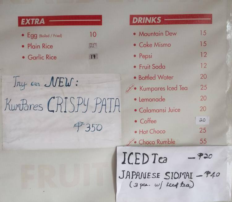 Menu at Kumpares restaurant, Manila, Onyx Pedro Gil