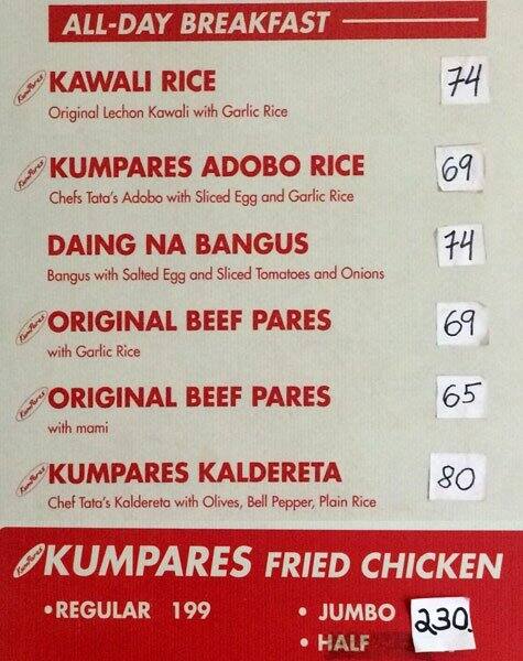 Menu at Kumpares restaurant, Manila, Onyx Pedro Gil