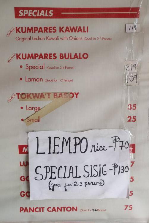 Menu at Kumpares restaurant, Manila, Onyx Pedro Gil
