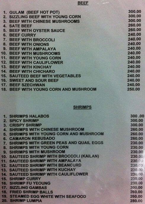 Menu at Savory restaurant, Pasig, 1/F