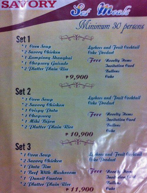Menu at Savory restaurant, Pasig, 1/F