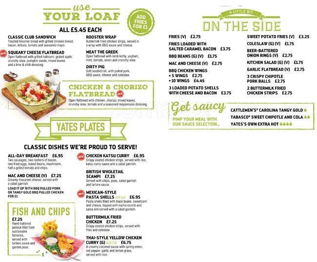 Menu at Yates Manchester pub & bar, Manchester, 49 Portland St