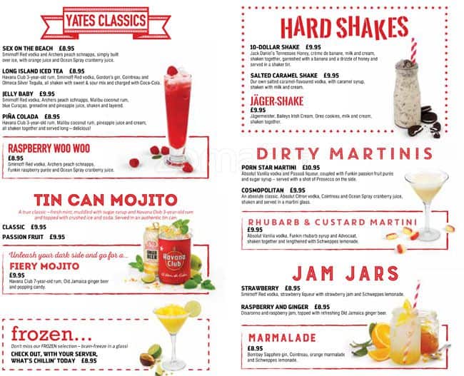 Menu at Yates Manchester pub & bar, Manchester, 49 Portland St