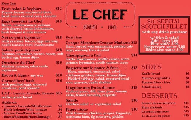 Le Chef Menu, Menu for Le Chef, Victoria Street West, Auckland ...