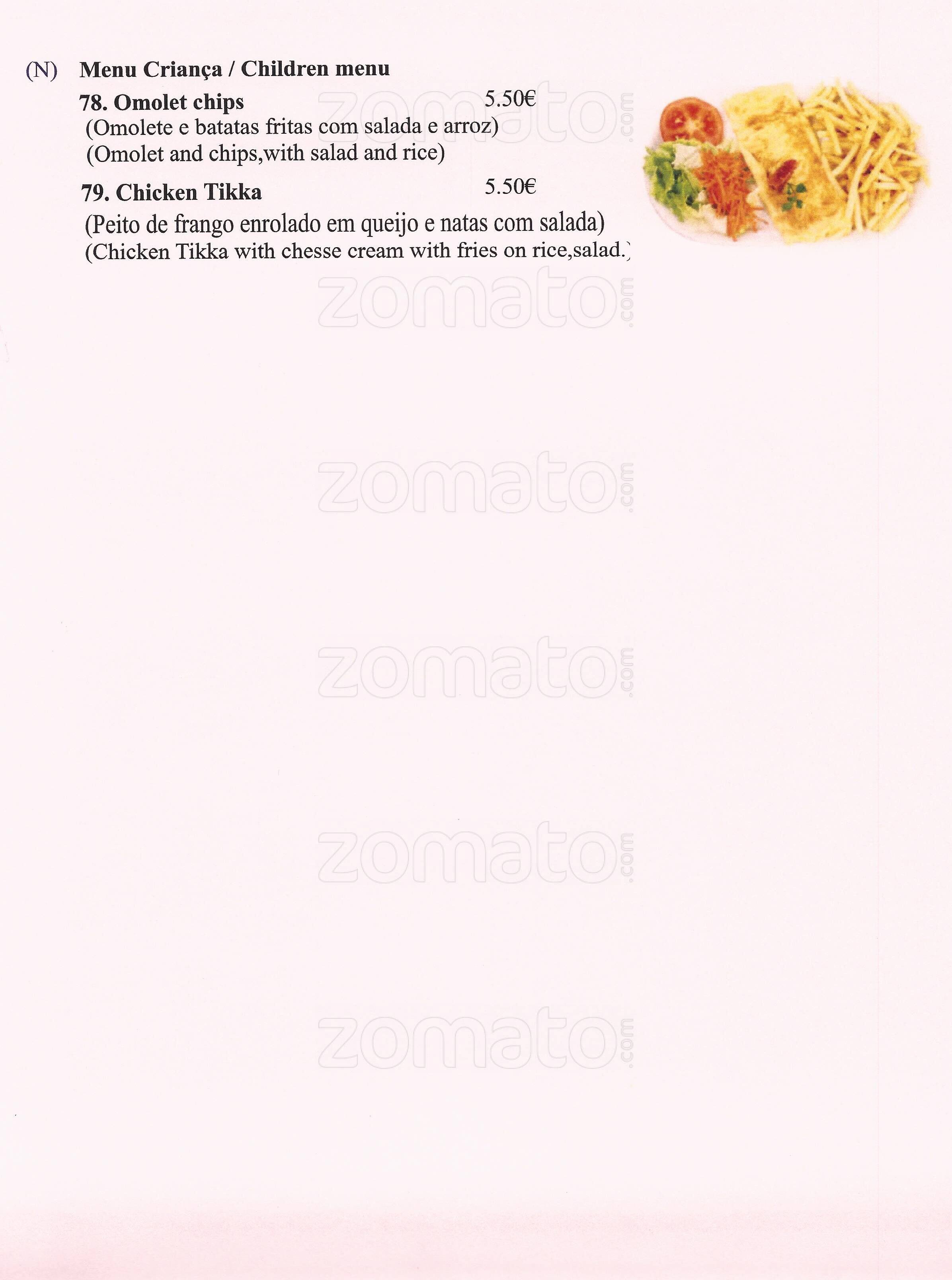 Carta del restaurante The Shimla Palace, Lisboa