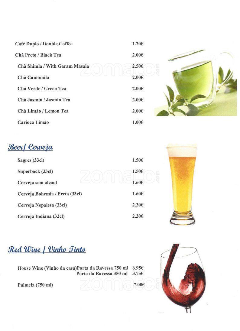 Carta del restaurante The Shimla Palace, Lisboa