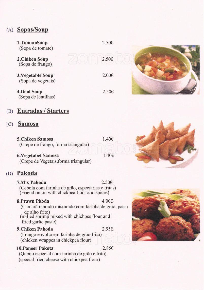 Menu em The Shimla Palace restaurante, Lisboa