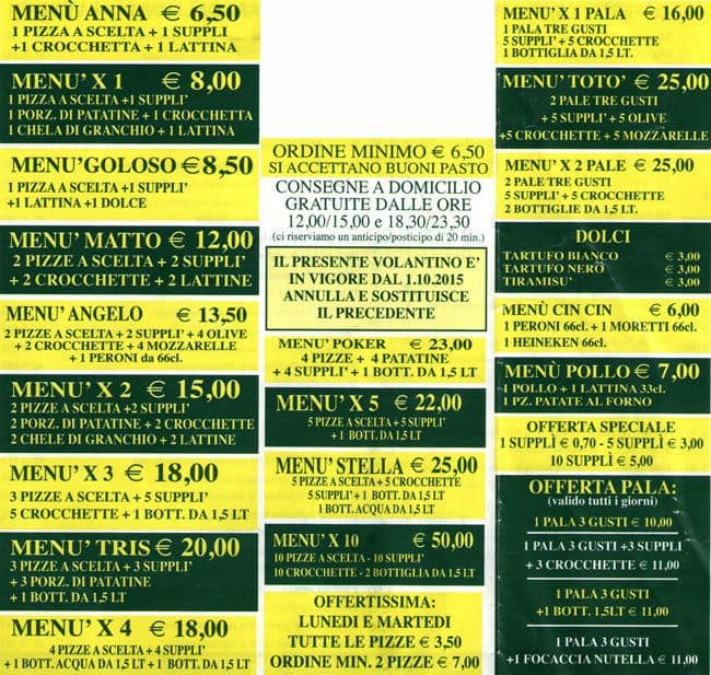 Menu da Carletto Pizza pizzeria, Roma