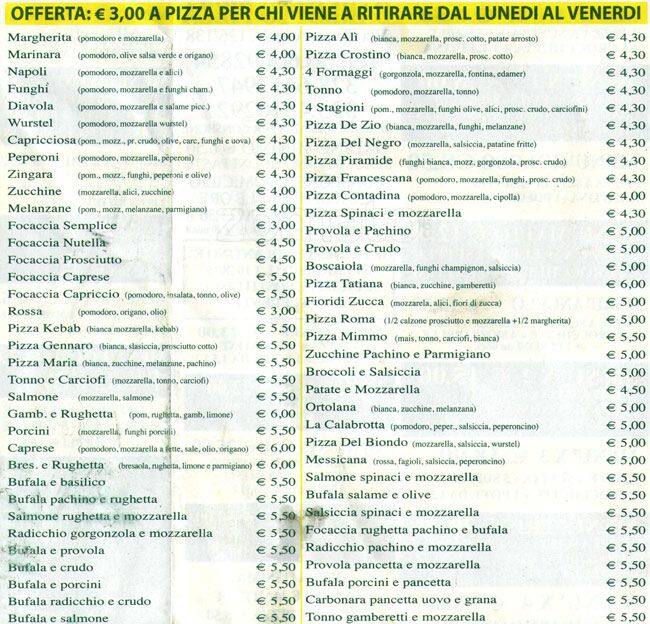Menu da Carletto Pizza pizzeria, Roma