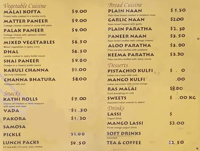 Menu at Punjab Sweet Centre fast food, Dandenong