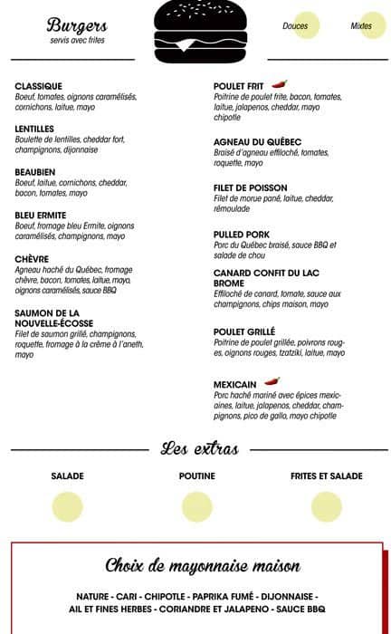 Menu at La Boulette restaurant, Montreal