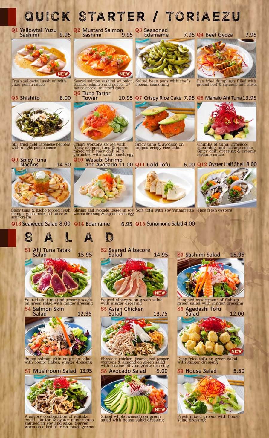 Menu at Banzai Sushi restaurant, Calabasas