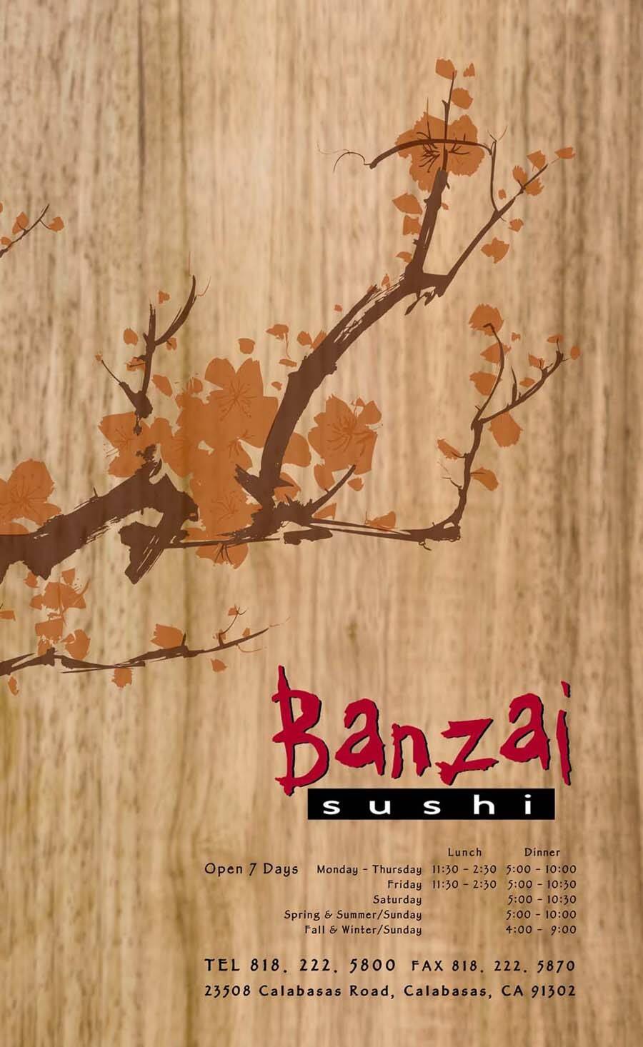 Menu at Banzai Sushi restaurant, Calabasas