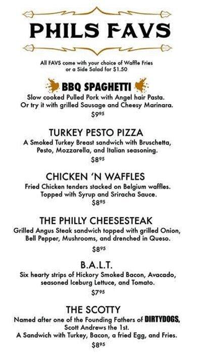 Menu at Dirty Dogs pub & bar, San Marcos