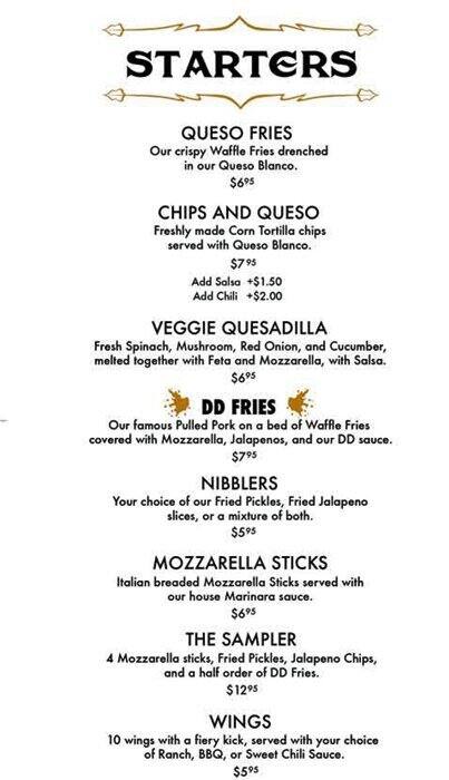 Menu at Dirty Dogs pub & bar, San Marcos