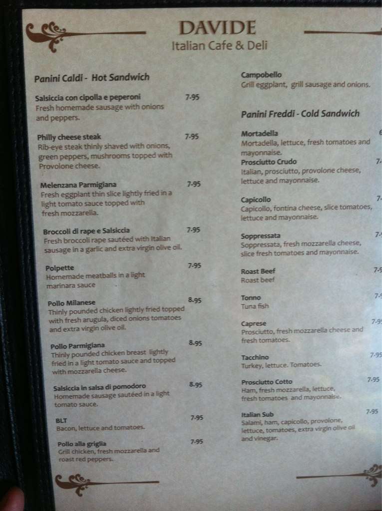 Davide Italian Cafe & Deli Menu - Urbanspoon/Zomato