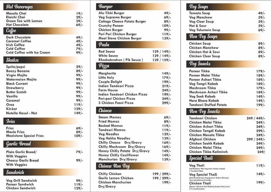 Menu of Mealstonecafe & Restaurant, Sanjauli, Shimla