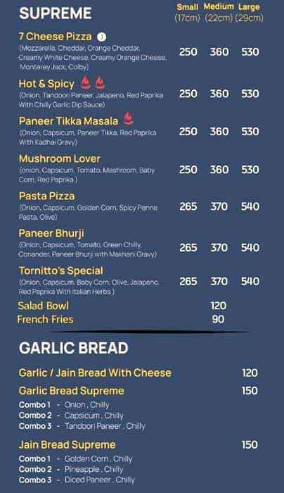 Menu at Tornitto's Pizza, Surat
