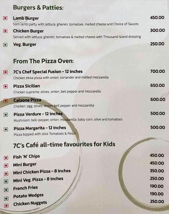 Menu at 7C’s Cafe N Fine Dine, Srinagar, Sangarmaal Mall