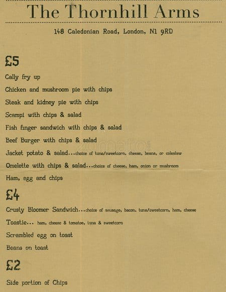 Menu at The Thornhill Arms pub & bar, London