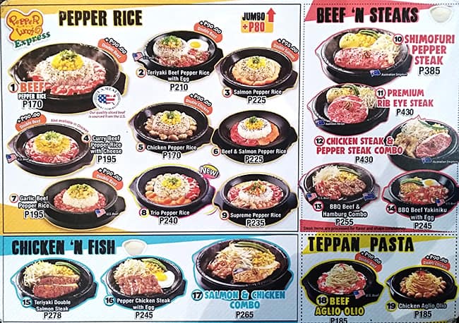 Menu at Pepper Lunch - SM Southmall restaurant, Las Pinas