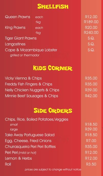 Menu at A Churrasqueira restaurant, New Redruth, 64 Hennie Alberts St