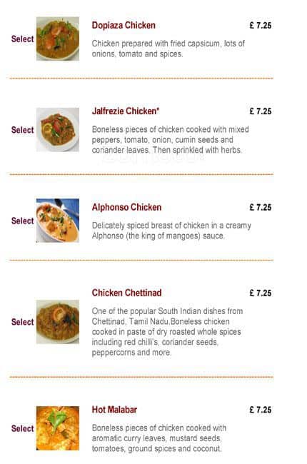 Menu at Mezbaan restaurant, Edinburgh