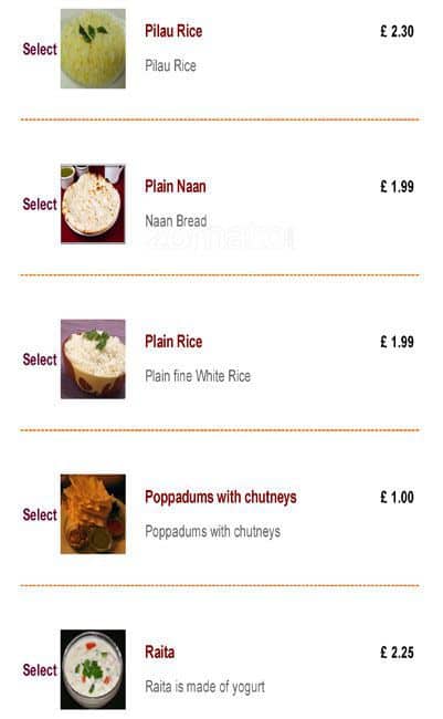 Menu at Mezbaan restaurant, Edinburgh