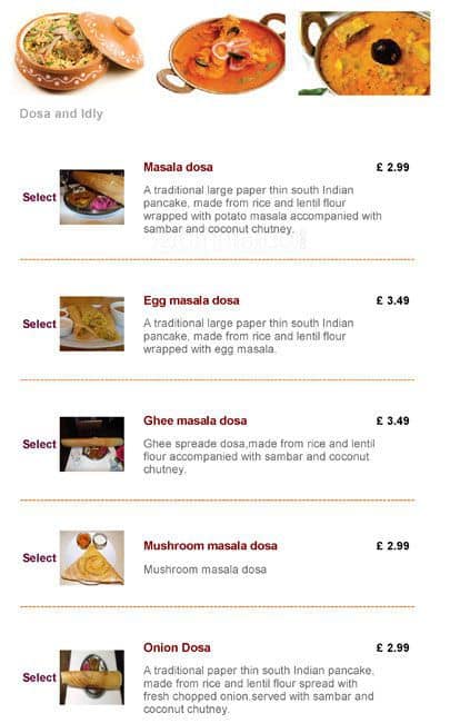 Menu at Mezbaan restaurant, Edinburgh