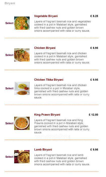 Menu at Mezbaan restaurant, Edinburgh