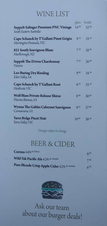 Menu at Shingle Inn cafe, Brisbane City, Brisbane Square