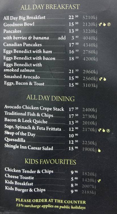 Menu at Shingle Inn Bulimba cafe, Bulimba, 190 Oxford St
