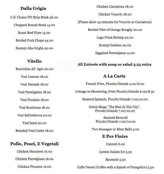 Menu at Club Lago, Chicago