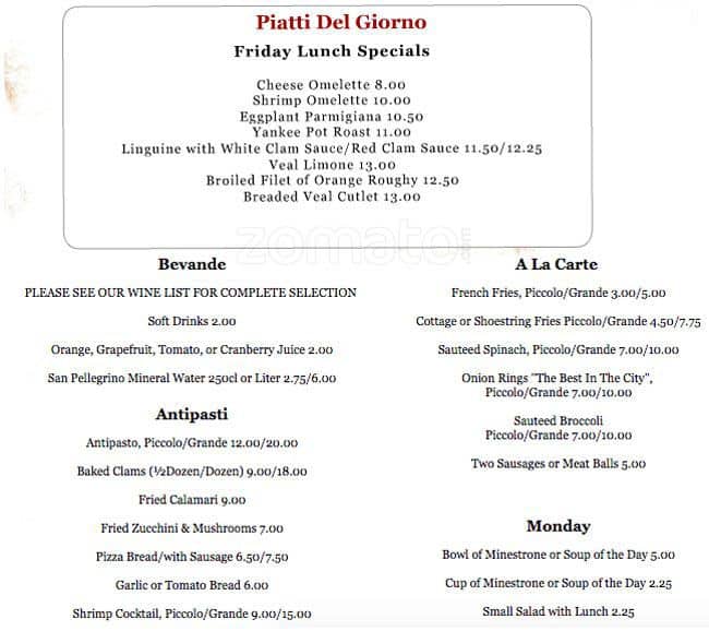 Menu at Club Lago, Chicago