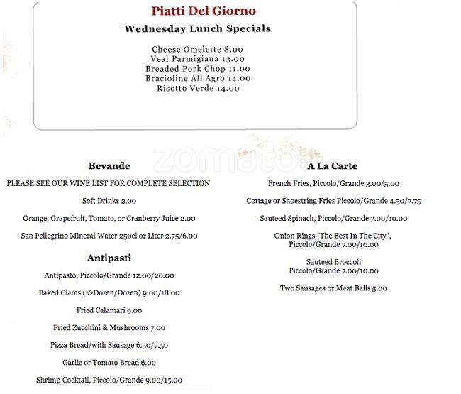 Menu at Club Lago, Chicago