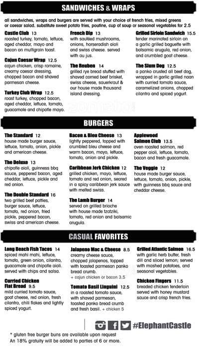 Menu at Elephant & Castle pub & bar, Washington, Pennsylvania Avenue NW