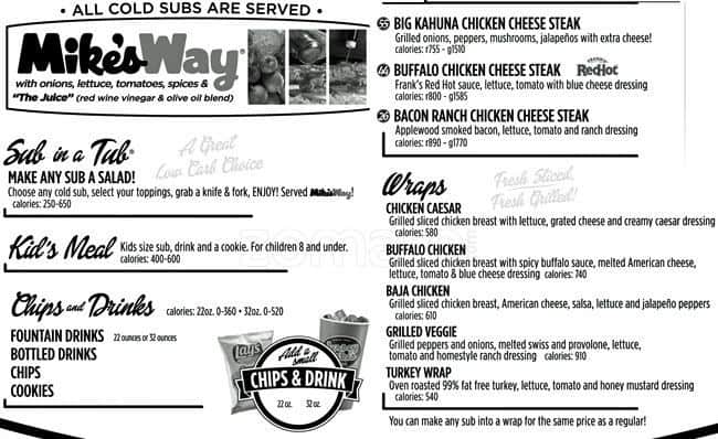 Menu at Jersey Mike's Subs fast food, San Antonio, Fredericksburg Rd