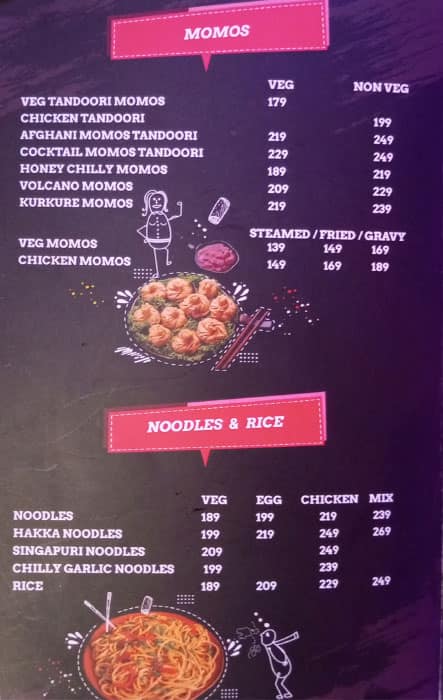 Menu at Backbenchers, New Delhi