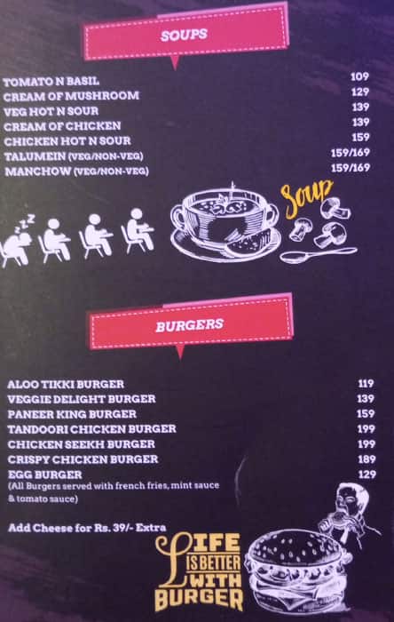 Menu at Backbenchers, New Delhi
